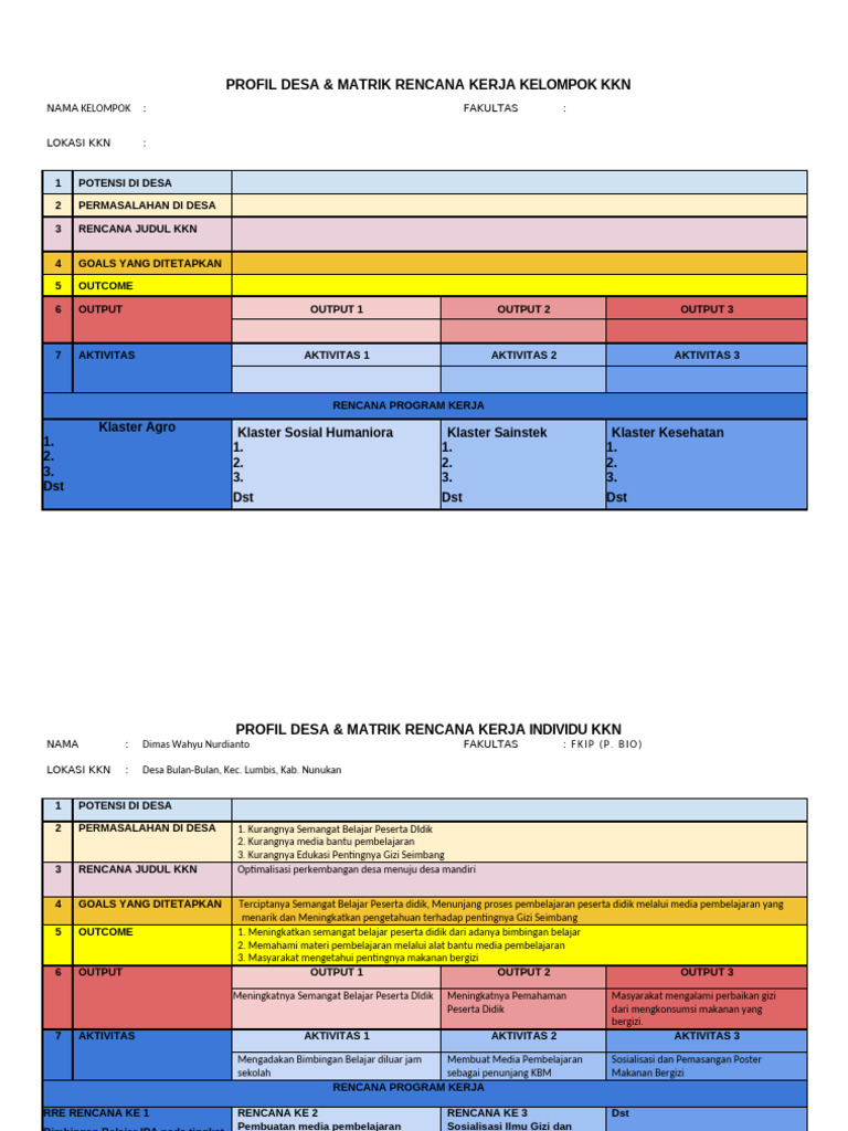 Matrik Rencana Kerja Dimas Kkn | PDF