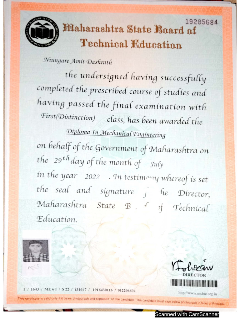 Diploma Pass Certificate - 1 | PDF