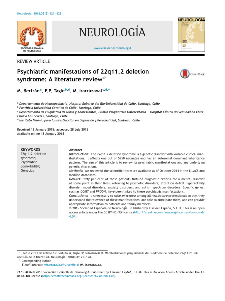 Psychiatric Manifestations of 22q11.2 Deletion - Syndrome - A Literature Review | PDF