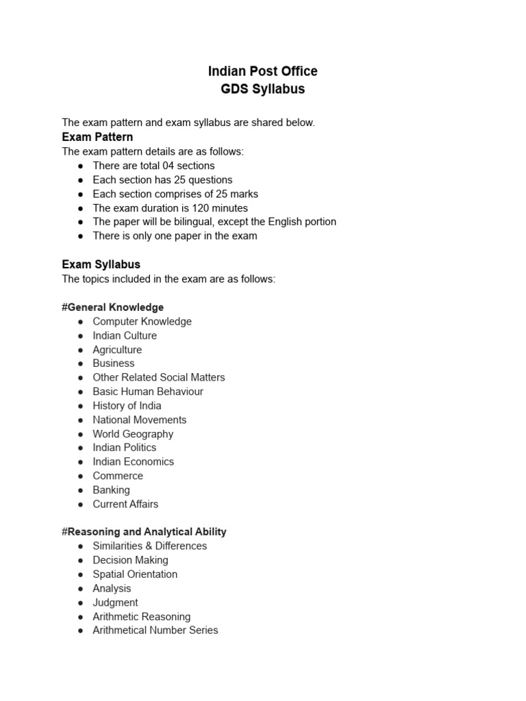 Indian Post GDS Syllabus | PDF