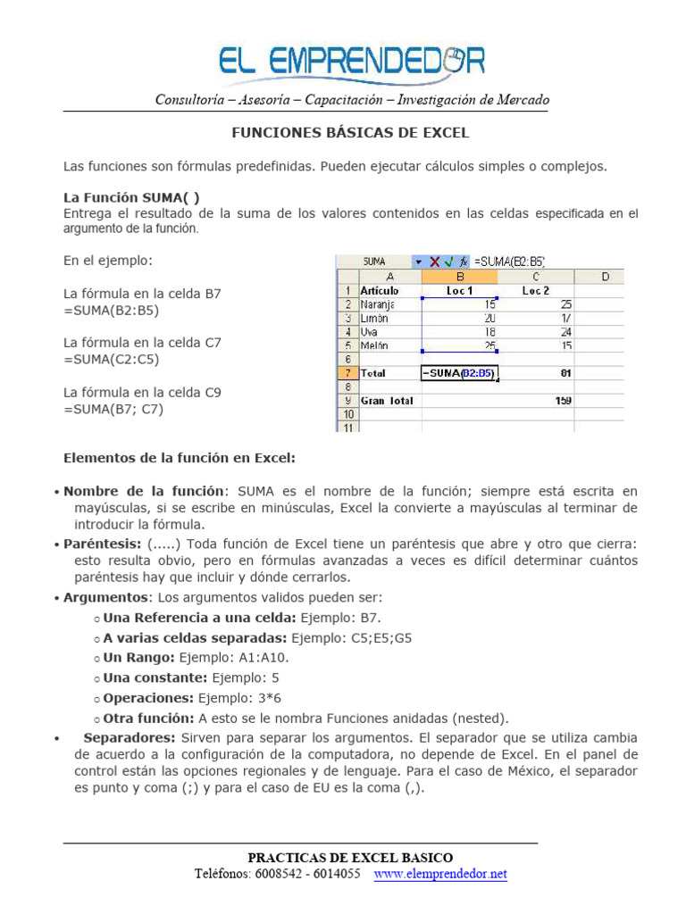 Excel - Funciones Basicas | PDF