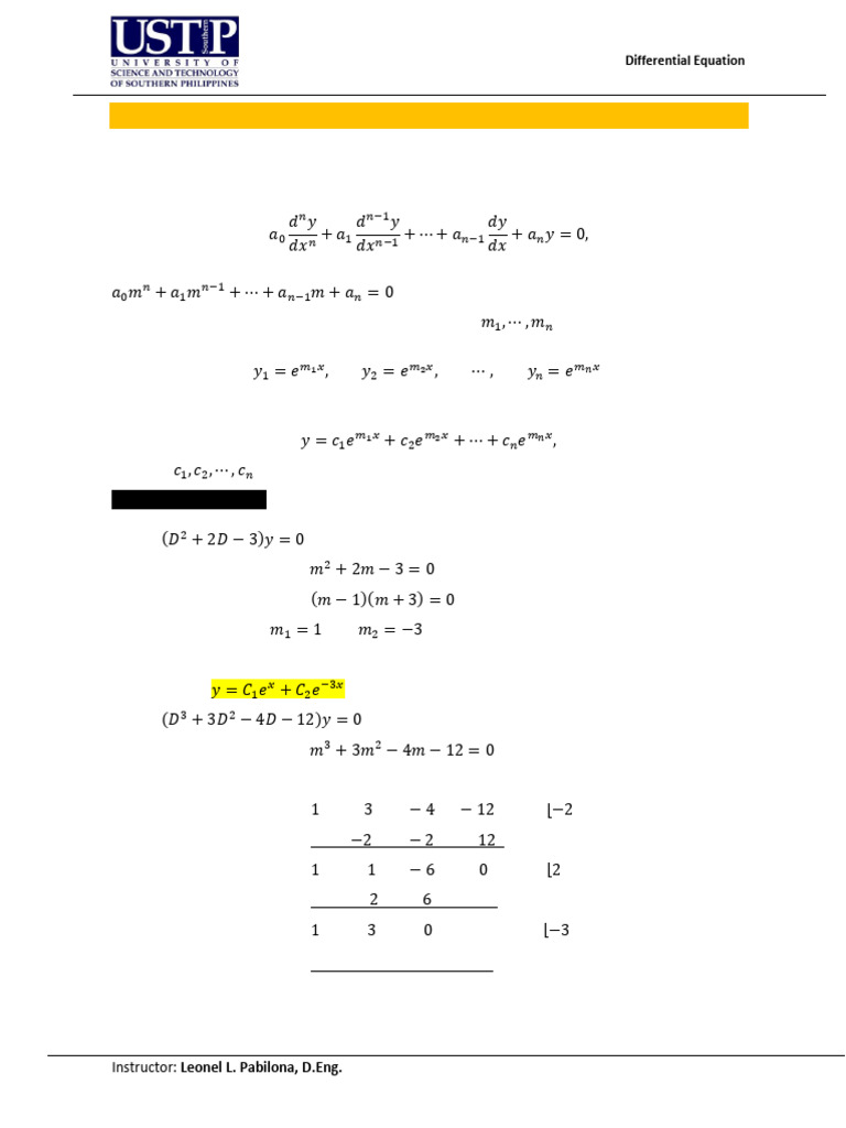 Differential Equation ES 208 Topic 6 | PDF
