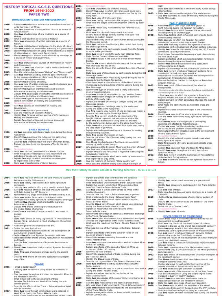 History Kcse Pp2 Topical Questions | PDF