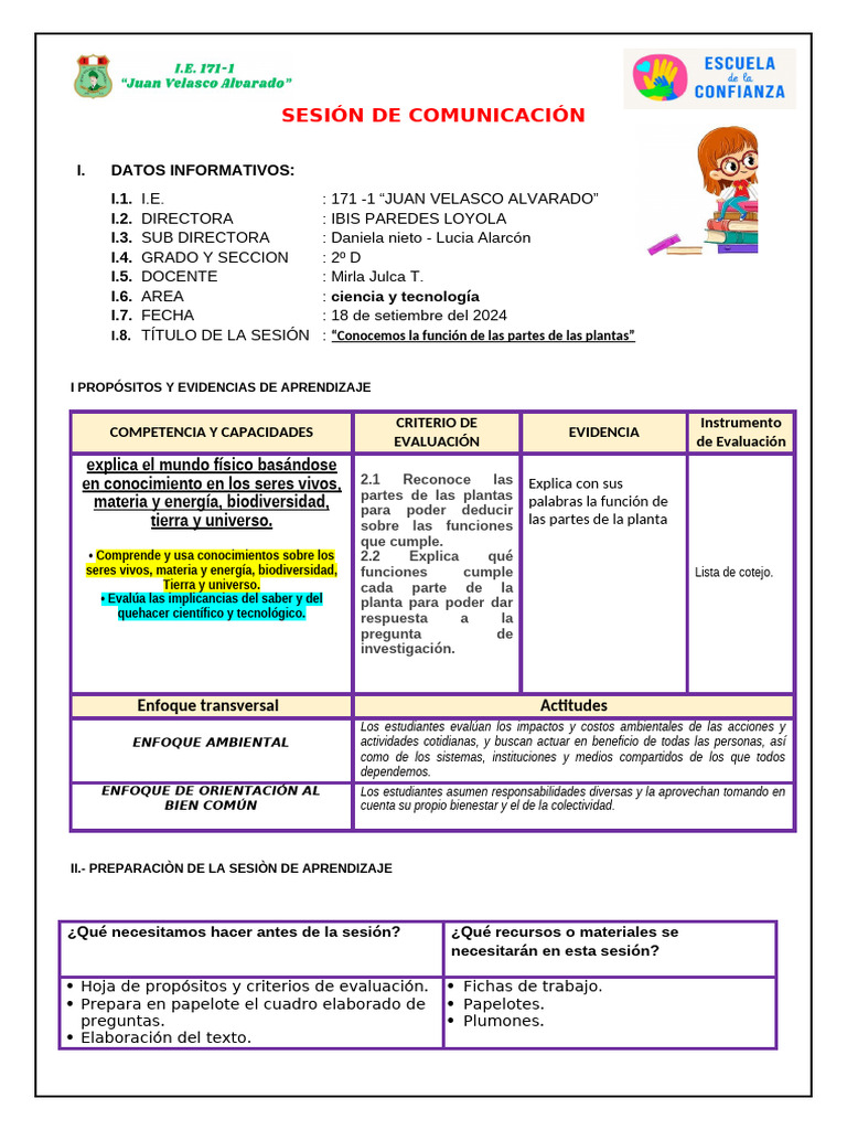 18 Setiembre Funcion de Las Partes de Las Plantas | PDF | Evaluación ...