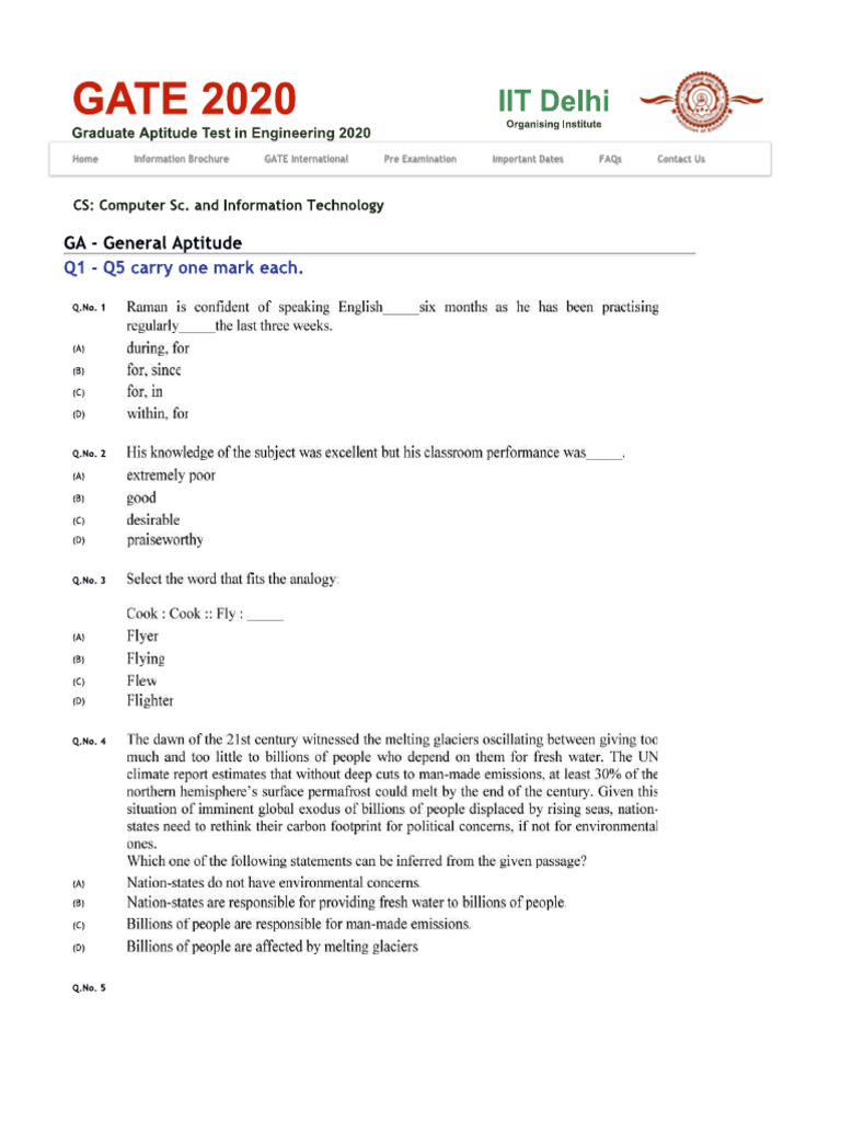 GATE PYQ 2020 QUESTION | PDF