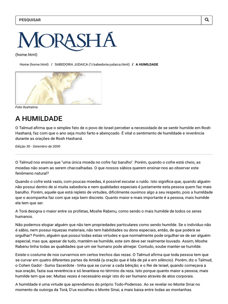 Morashá - SABEDORIA JUDAICA - A HUMILDADE | PDF | Judios y judaísmo ...
