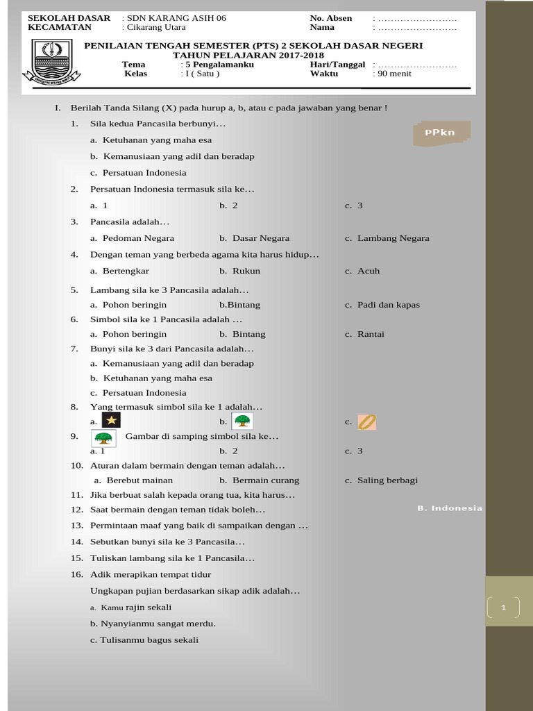 SOAL UAS TEMA 5 Pngalamnku PKN Dan B.Ind | PDF