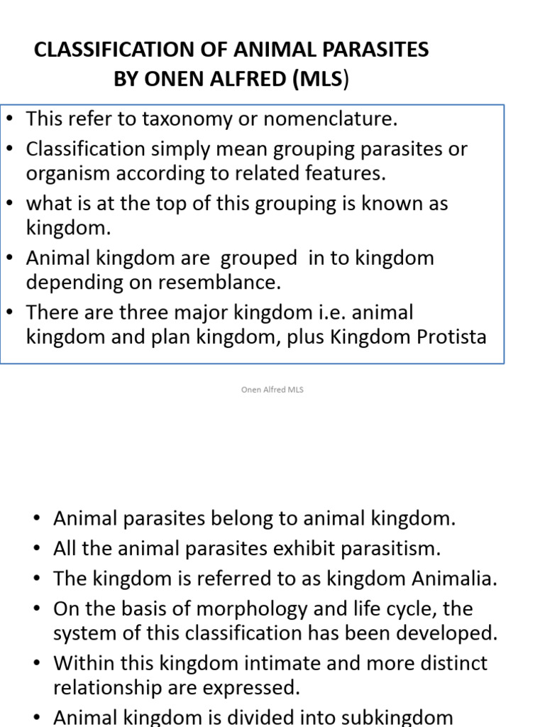 CLASSIFICATION OF ANIMAL PARASITES tt | PDF
