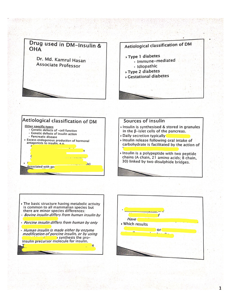 DM - Insulin + OHA by Kamrul Sir | PDF