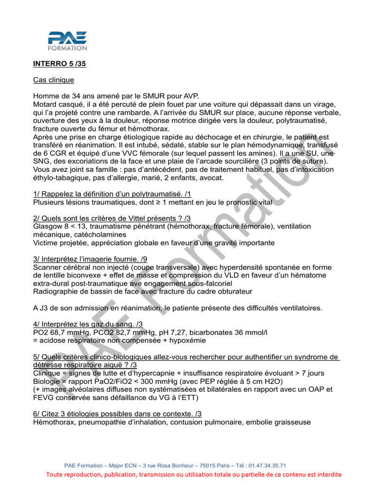 Interro 5 PAE Urgences - Correction | PDF