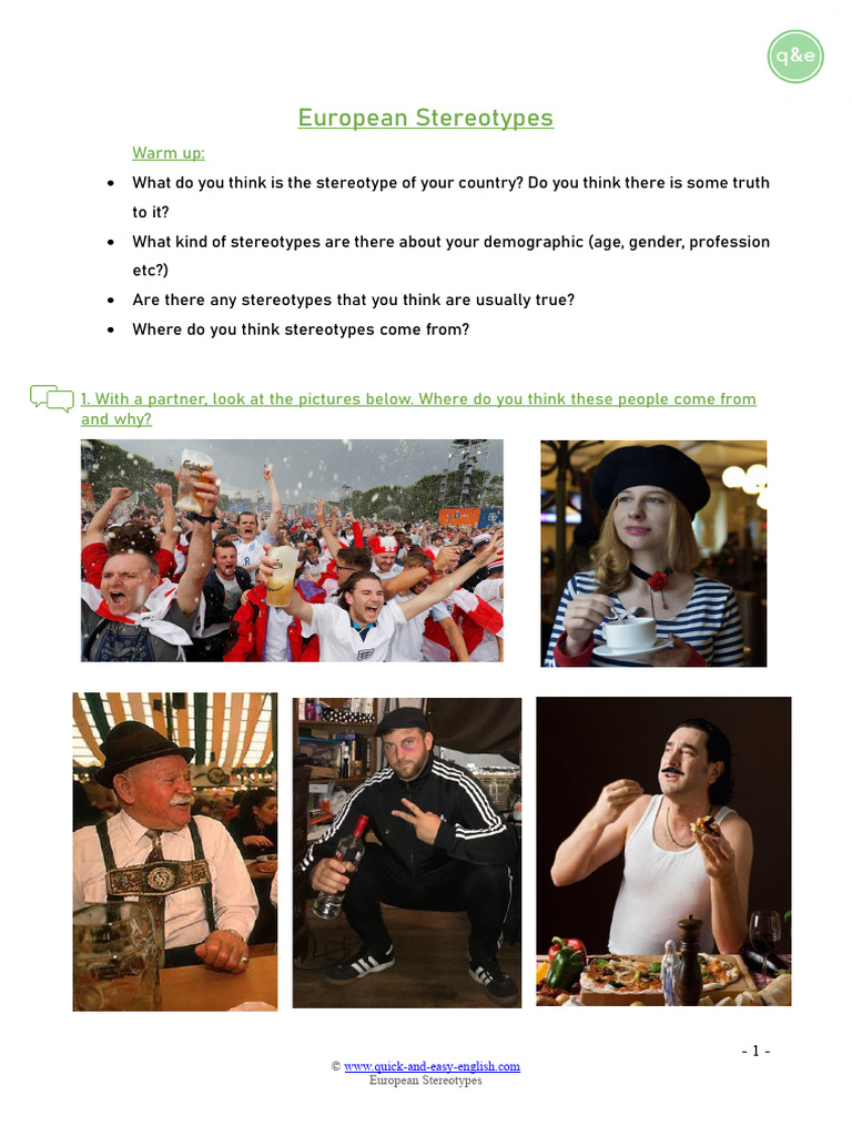 European stereotypes - worksheet | PDF