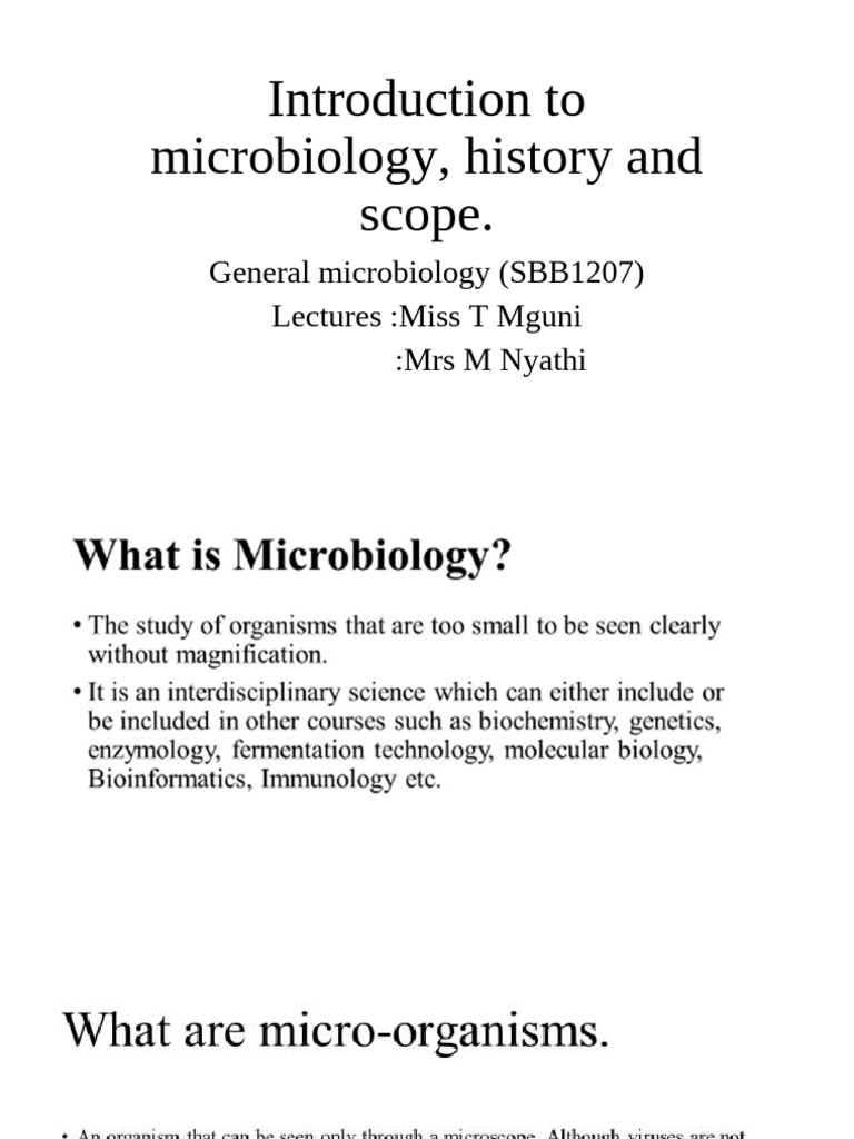 Lecture 1 2023 - Intro, History & Scope of Micobiology | PDF