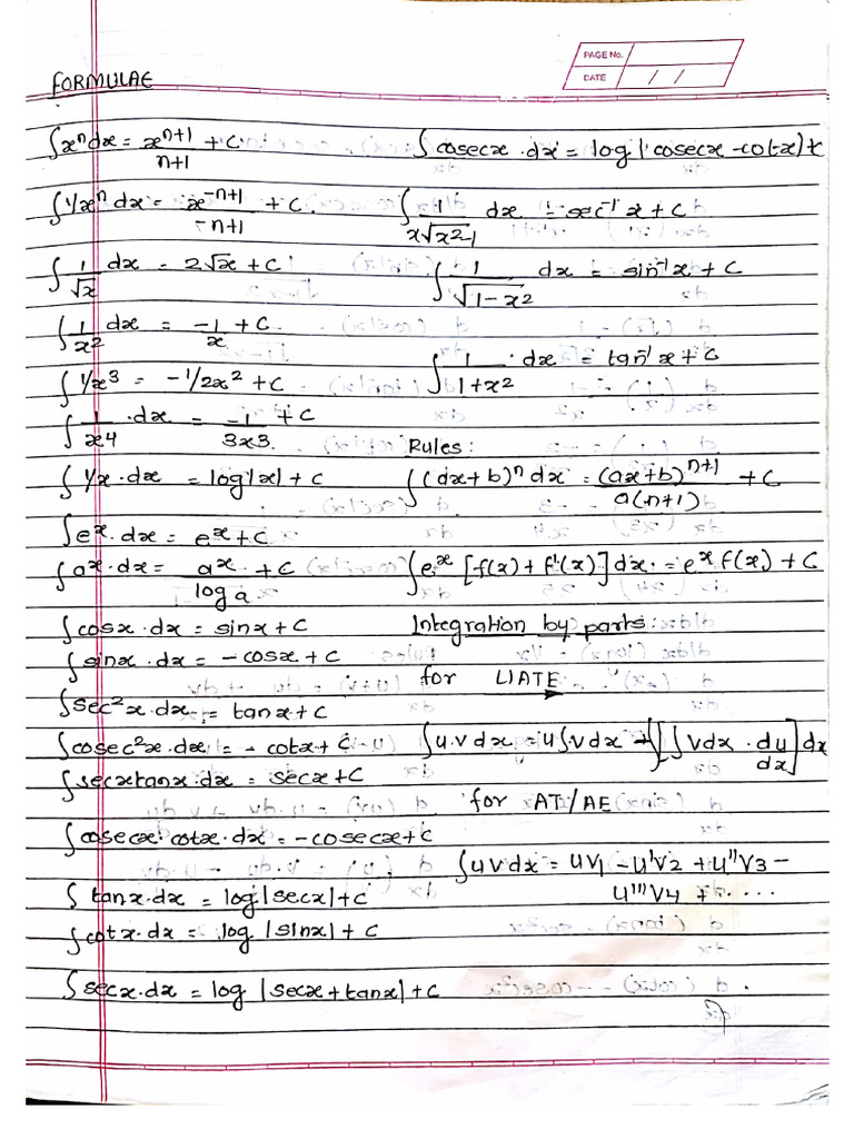 Differentiation & Integration Formulae | PDF