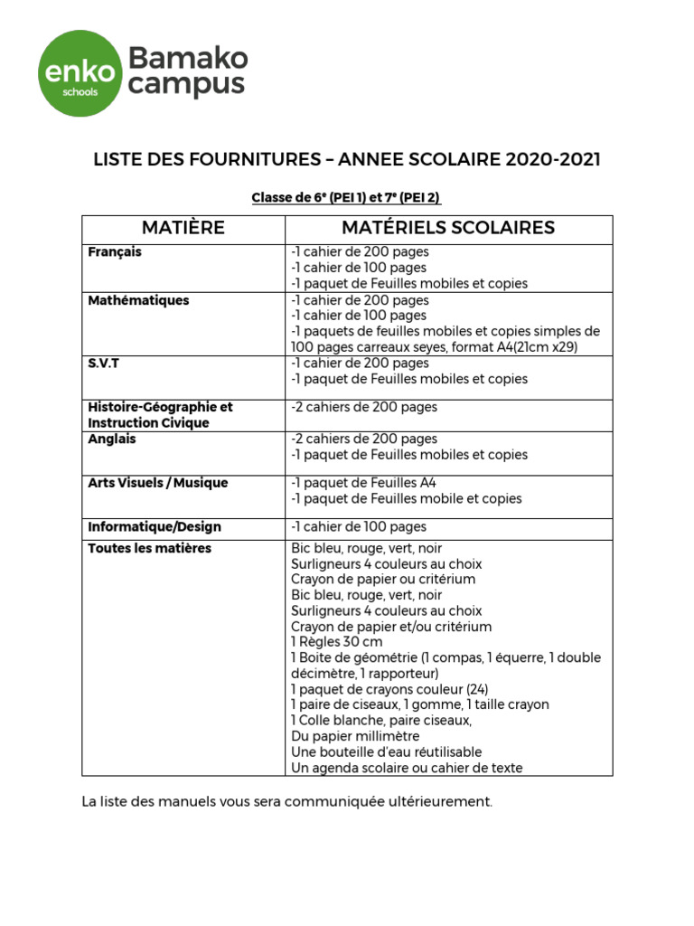 Liste de Lensemble Des Fournitures Scolaire | PDF