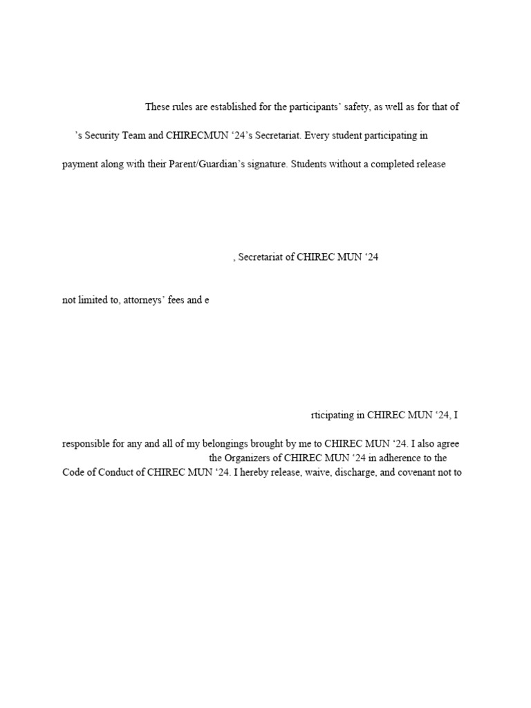 Liability Release Form - CHIREC MUN '24 | PDF