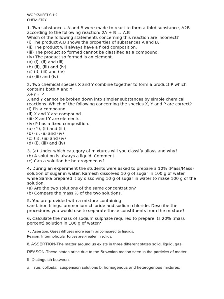 Worksheet Class 9 Chapter 2 | PDF