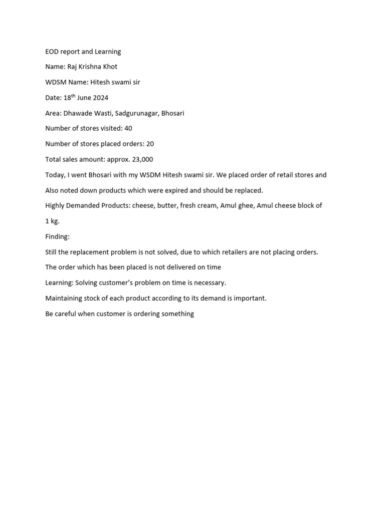 EOD Report and Learning | PDF