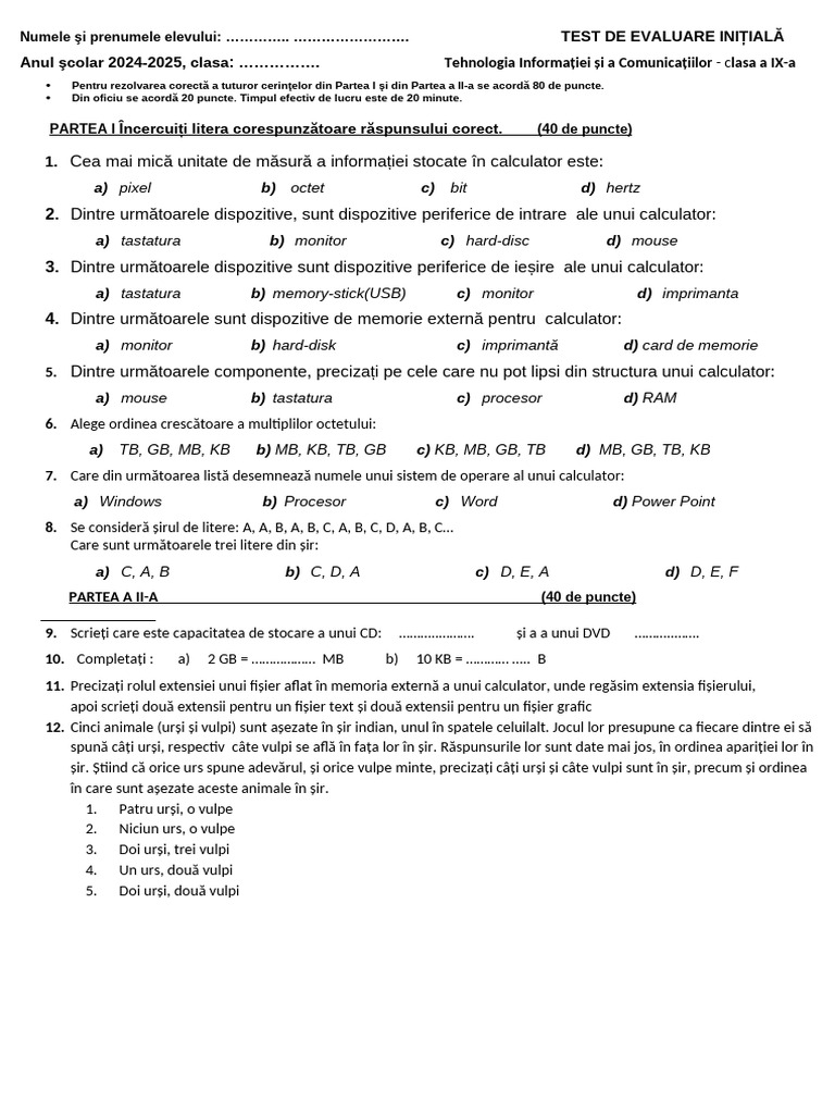 Test Initial 9 Tic | PDF | Units Of Measurement | Computer Science