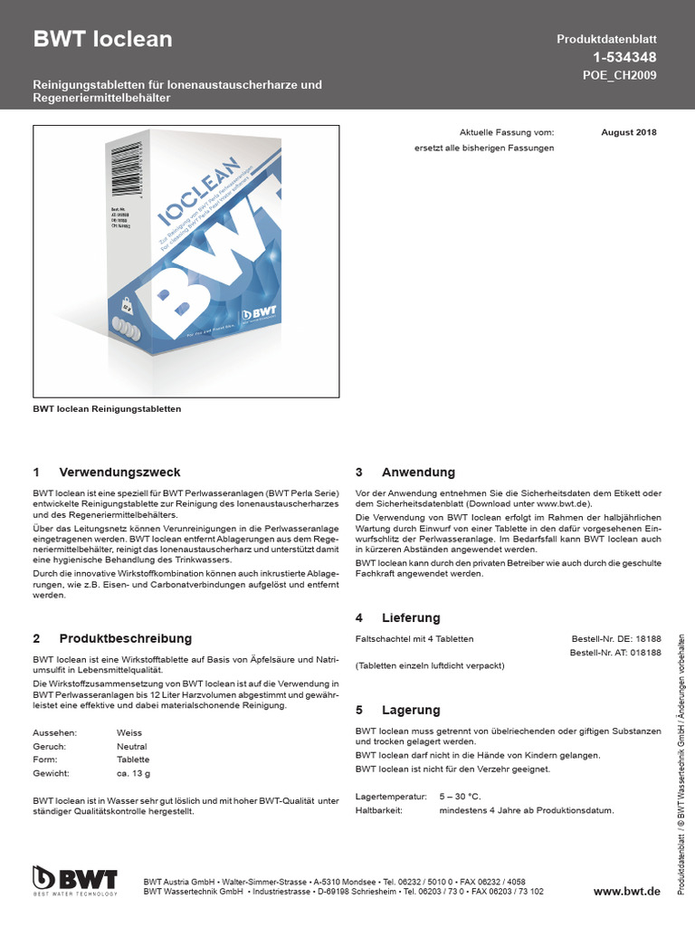 bwt-ioclean-product-data-sheet | PDF