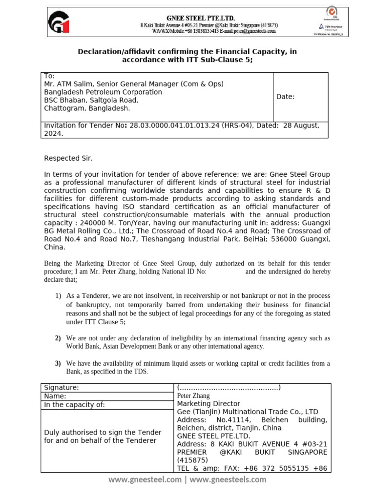 Affidavit of Financial Capacity | PDF