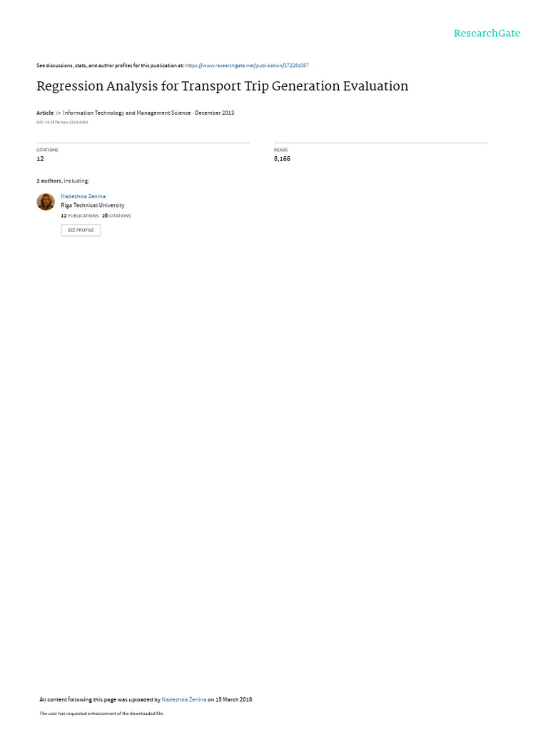 Regression Analysis for Transport Trip Generation | PDF