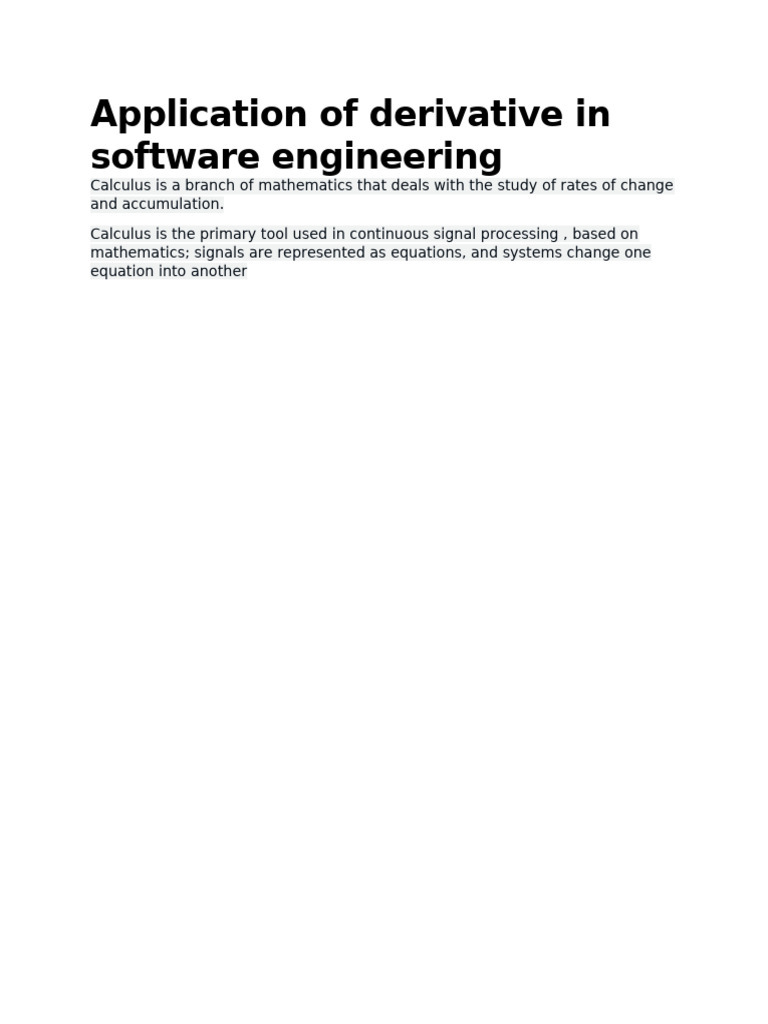 Application of Derivative in Software Engineering | PDF
