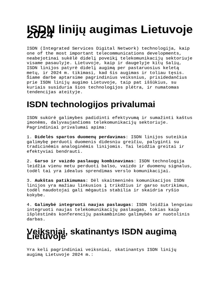 ISDN Linijų Augimas Lietuvoje 2024 | PDF