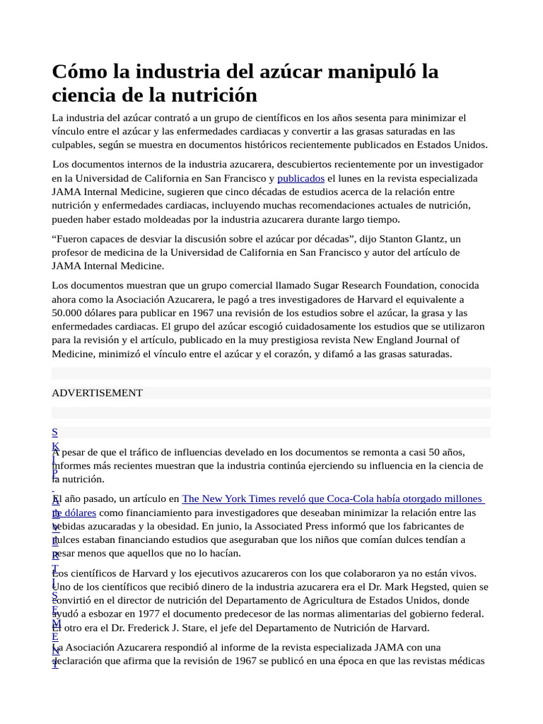 Articulo New York Times Azucar | PDF