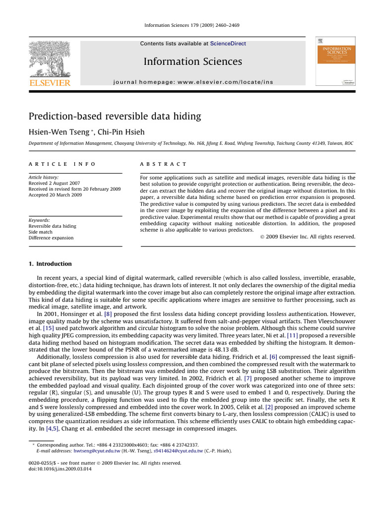 Prediction-Based Reversible Data Hiding | PDF