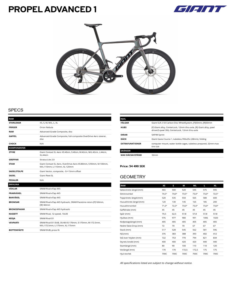 Giant Propel Advanced 1 SV Se 3089 | PDF
