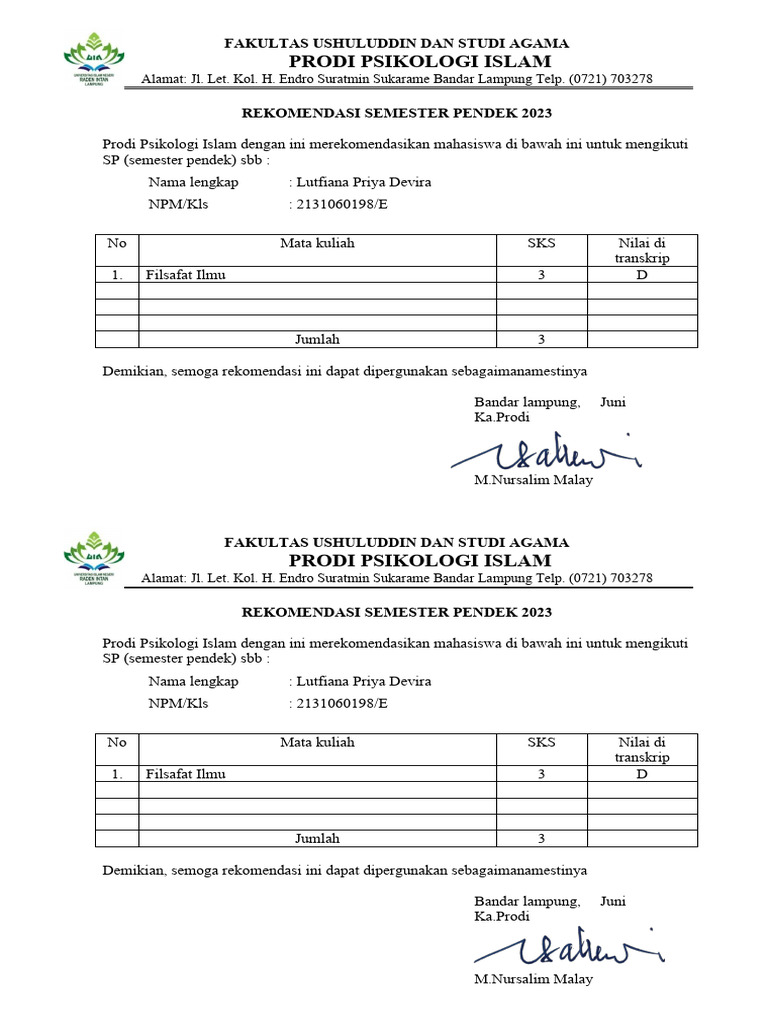 Rekom SP 23, Lutfiana Priya Devira | PDF | Science & Mathematics | Religion & Spirituality