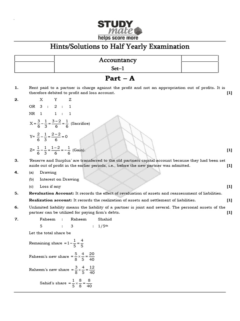 3 Acc 12th Half Yearly Set 1 Solution | PDF