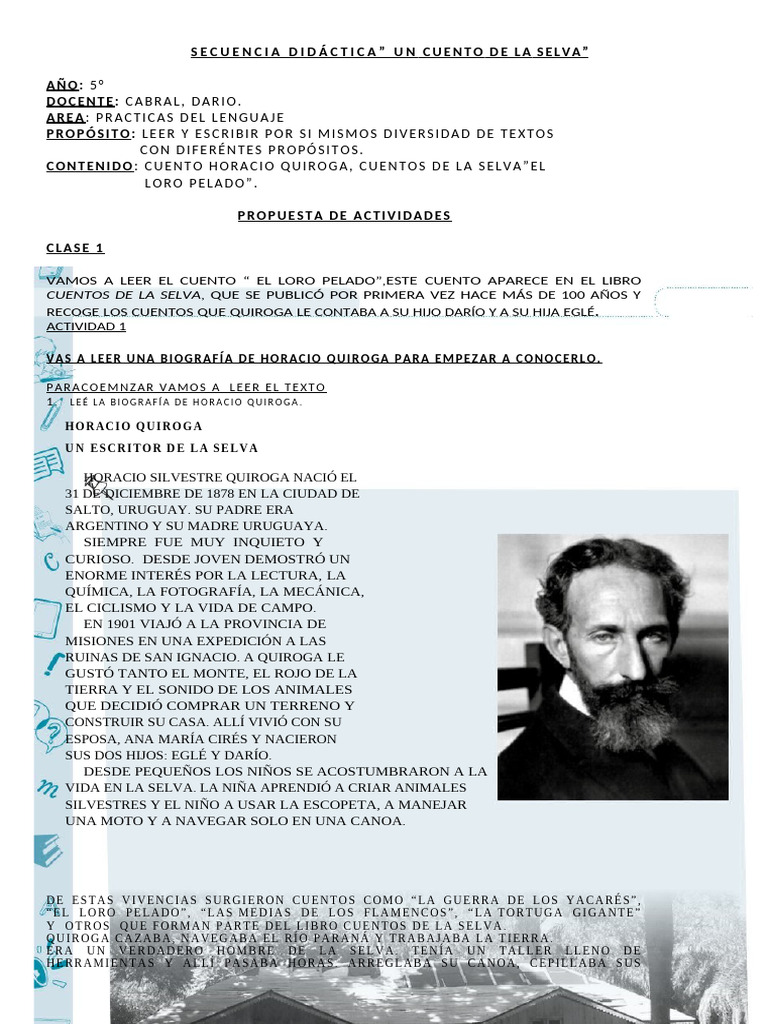 SECUENCIA DIDÁCTICA EL LORO PELADO HORACIO QUIROGA | PDF