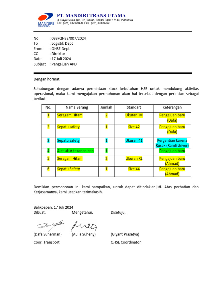 033 - Pengajuan APD | PDF