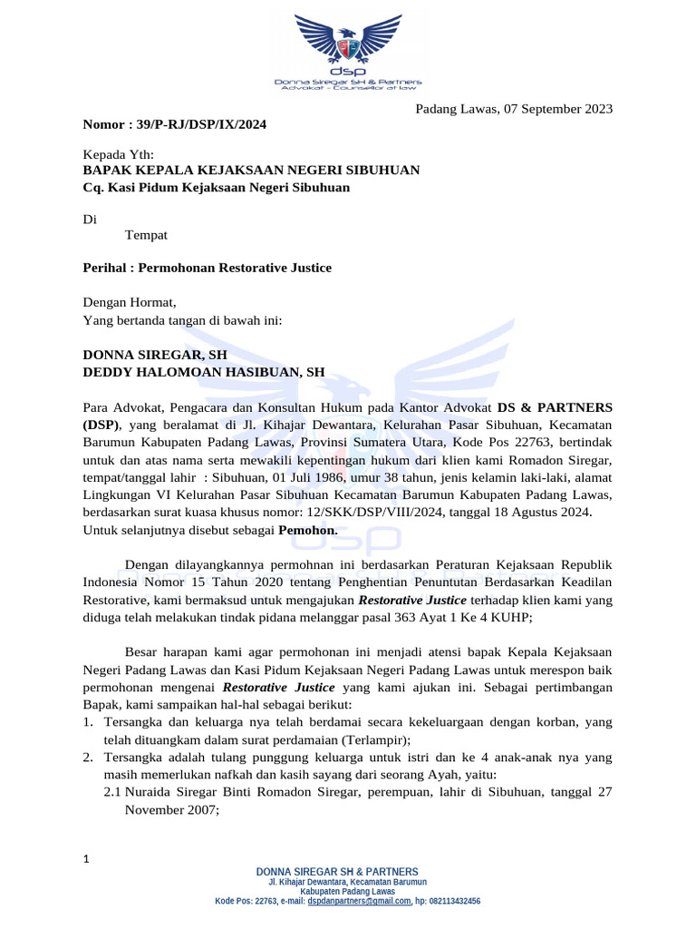 Permohonan Restorative Justice Klien | PDF | Indonesia