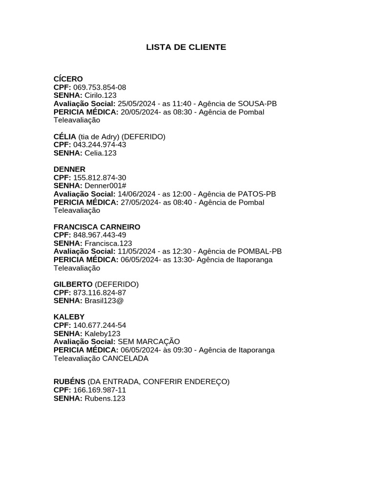 Lista de Cliente | PDF