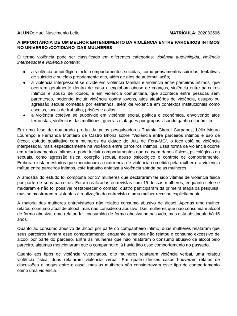 A Import Ncia de Um Melhor Entendimento Da Violência Entre Parceiros Íntimos No Universo ...