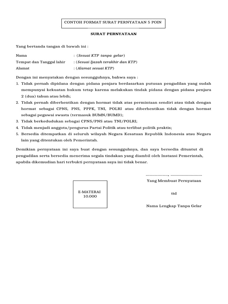 3 Contoh Format Super 5 Poin | PDF