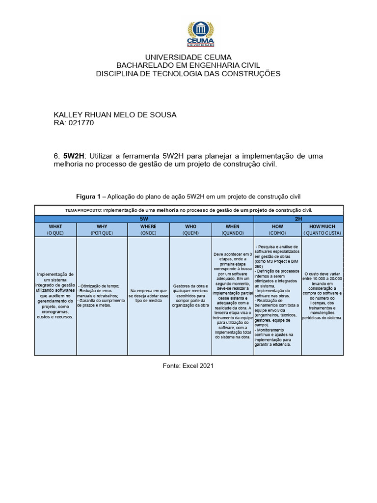 Planilha 5W2H | PDF