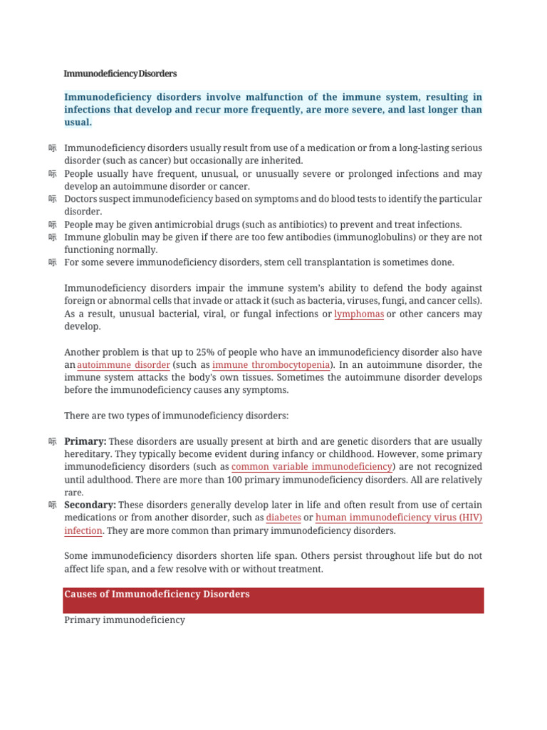 Overview Of Immunodeficiency Disorders Pdf