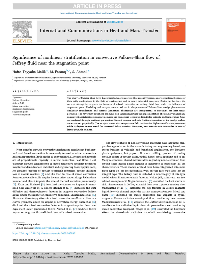International Communications in Heat and Mass Transfer: Hafza Tayyaba ...