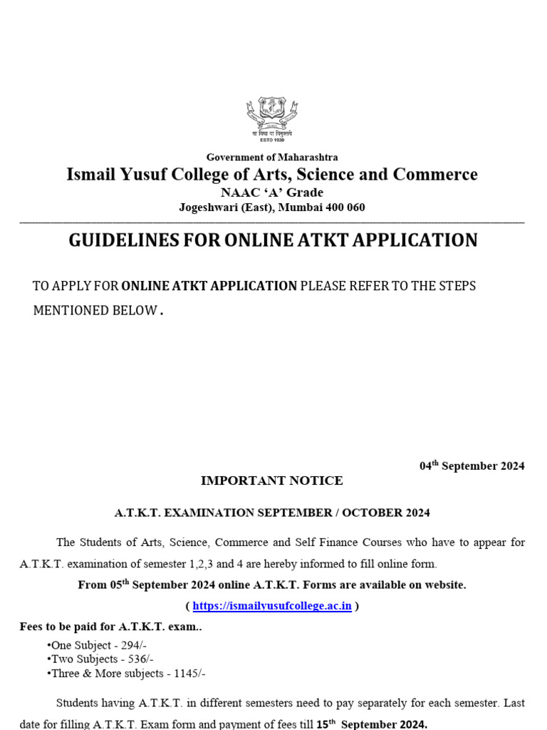 Guidelines For ATKT Online Application-nEW | PDF