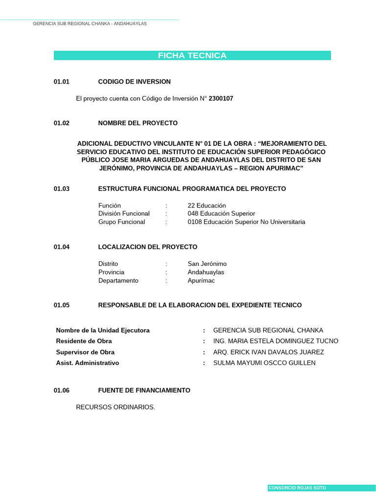 Ficha Tecnica Del Adicional | PDF