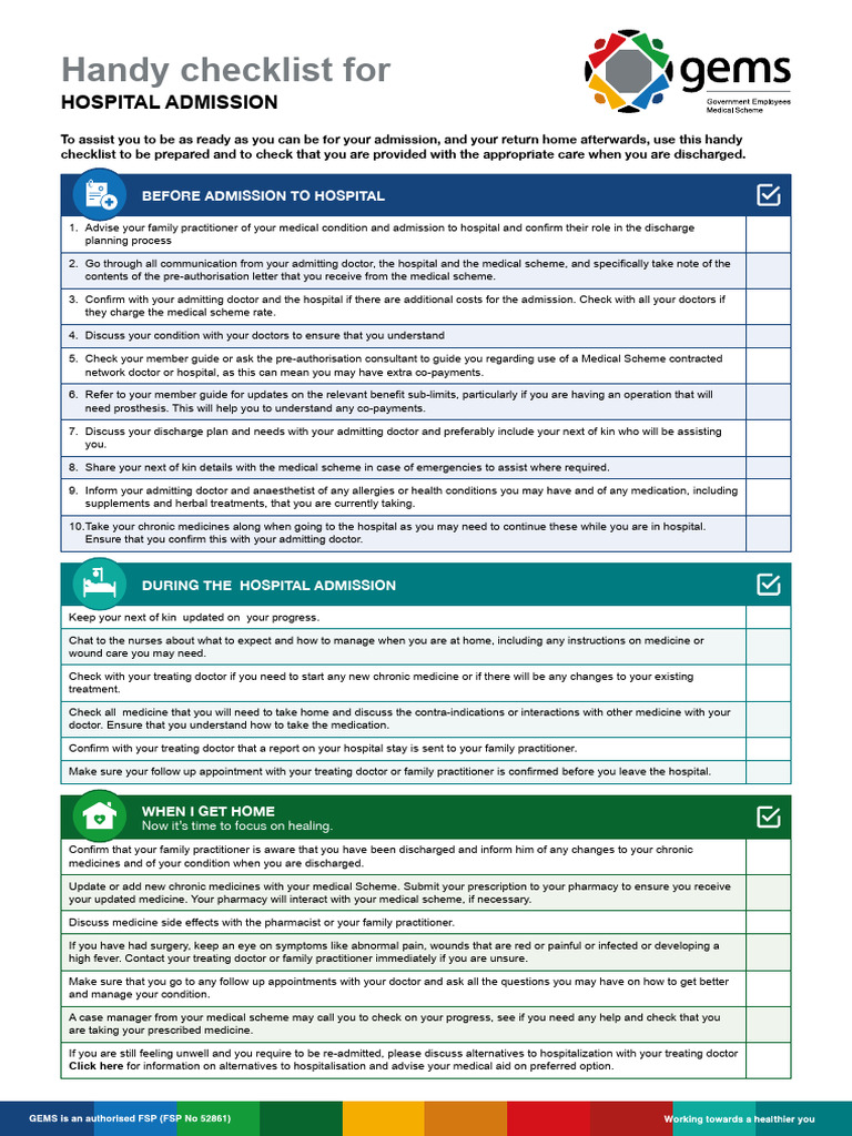 GEMS Hospital Admissions Checklist | PDF