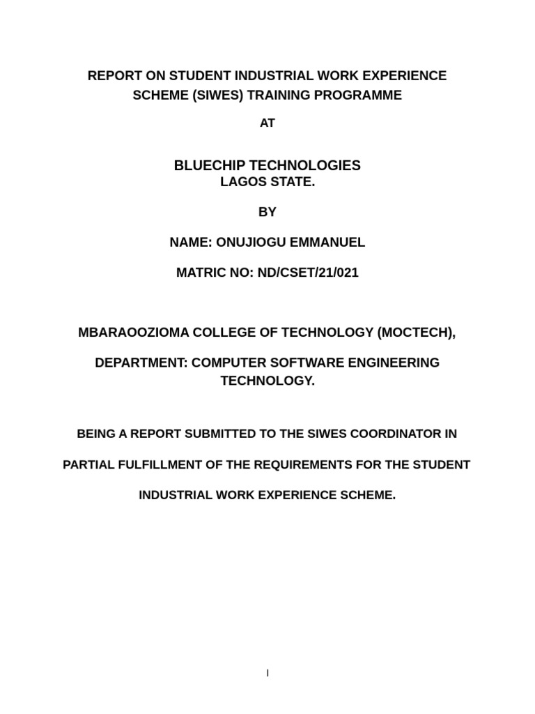 REPORT ON Siwes | PDF