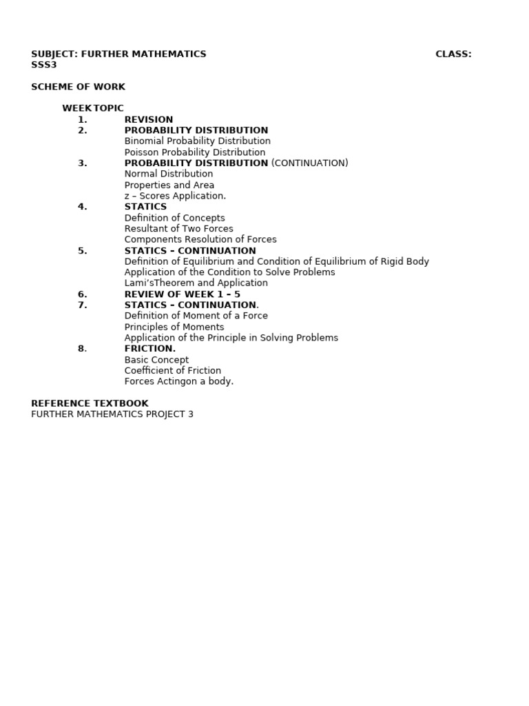 First Term SS3 Further Mathematics | PDF
