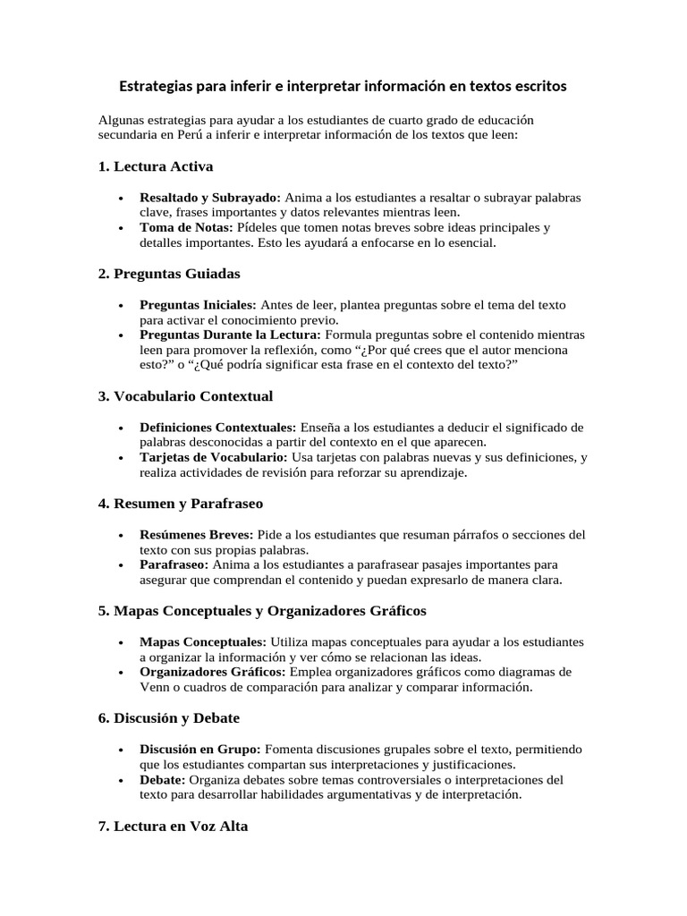 Estrategias para Inferir e Interpretar Información en Textos Escritos | PDF
