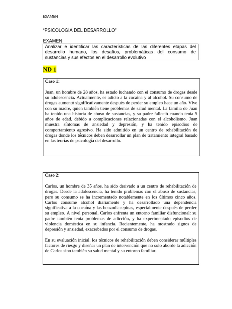 Casos - Examen - Psic Desarrollo Unidad Iii | PDF