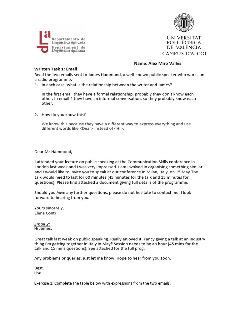 Writing Task 1 - Email | PDF