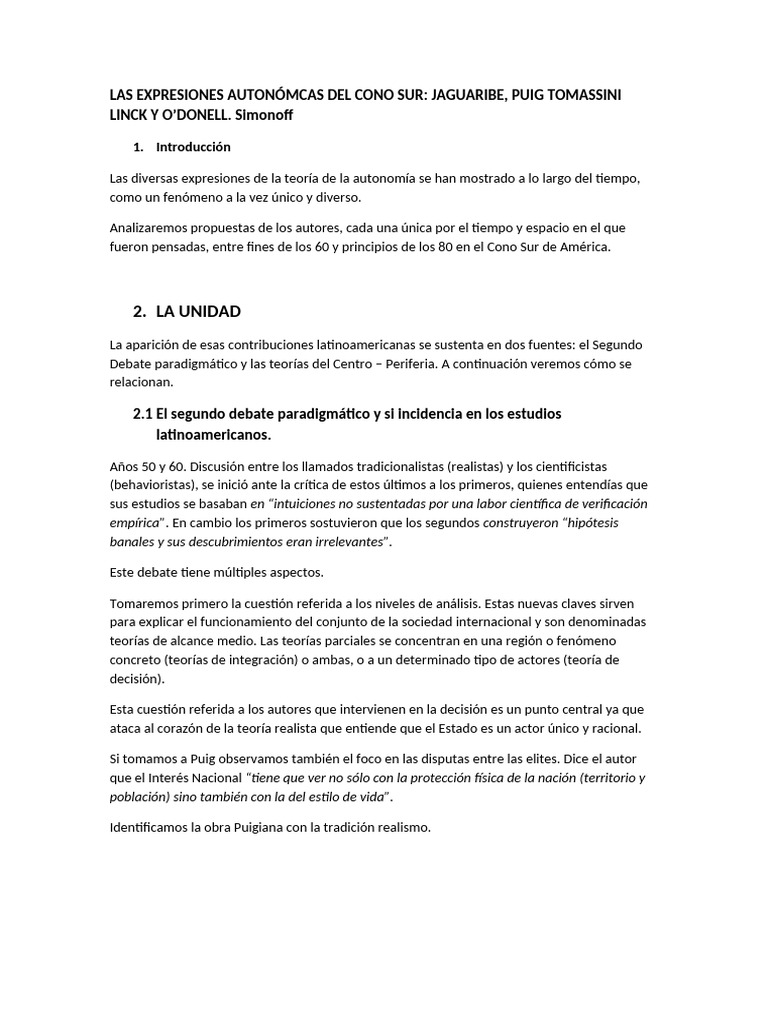 LAS EXPRESIONES AUTONÓMCAS DEL CONO SUR - Simonoff | PDF